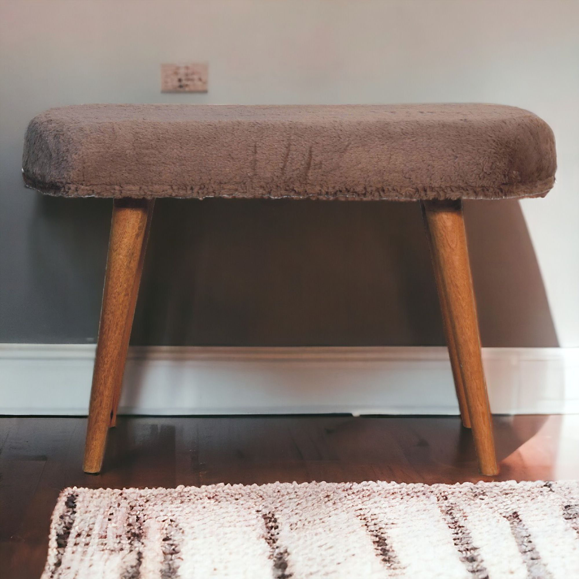Ivy Bronx Soild wood Mocha Faux Fur Fabric Bench | Wayfair