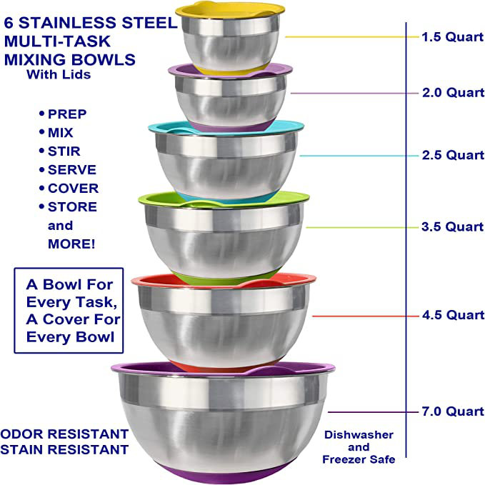 Homearray Stainless Steel 6 Piece Nested Mixing Bowl Set & Reviews ...