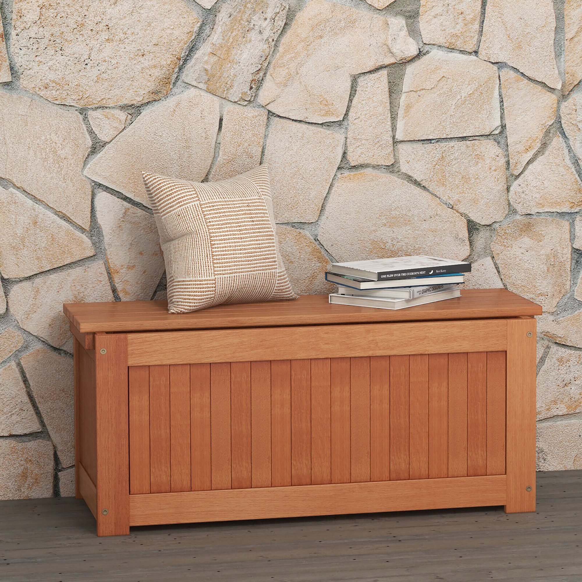 Arlmont & Co. Hardwood Outdoor Planter Box W/ Seat 2-in-1 Wooden Raised ...
