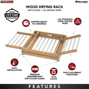 Rev-A-Shelf Wood Drying Rack With BLUM Soft-Close Slides | Wayfair