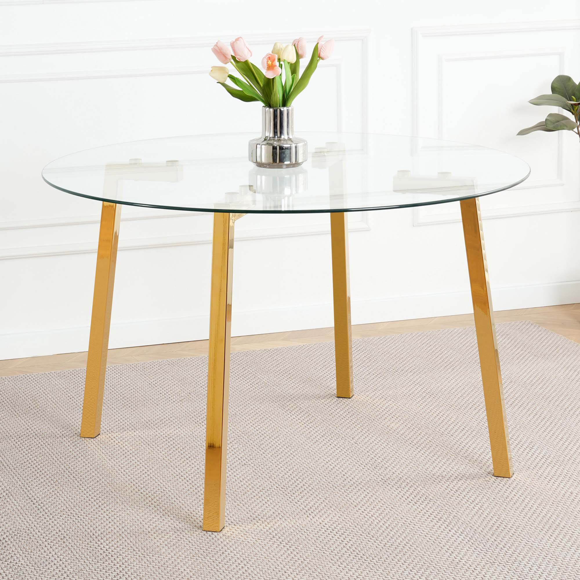 Mercer41 47.2" Round Glass Dining Table(Only Table) - Wayfair Canada