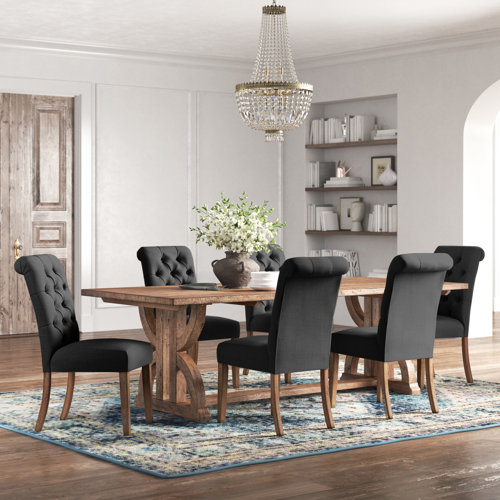 Lark Manor Aldrina 7 - Piece Solid Wood Trestle Dining Set & Reviews ...