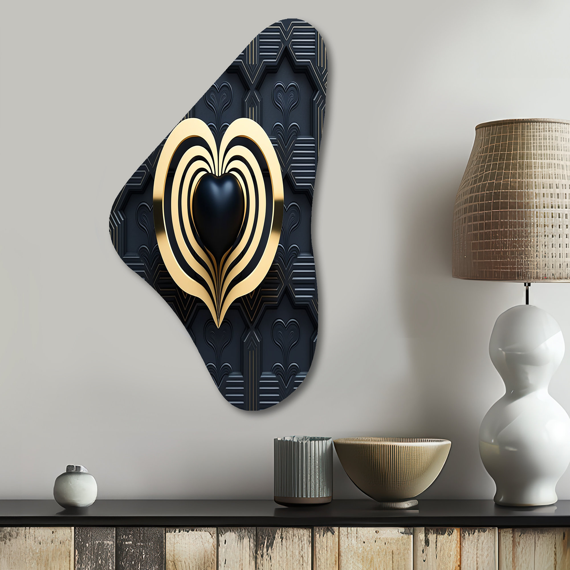 Mercer41 Black And Gold Radiant Shining Heart I - Romantic Abstract ...
