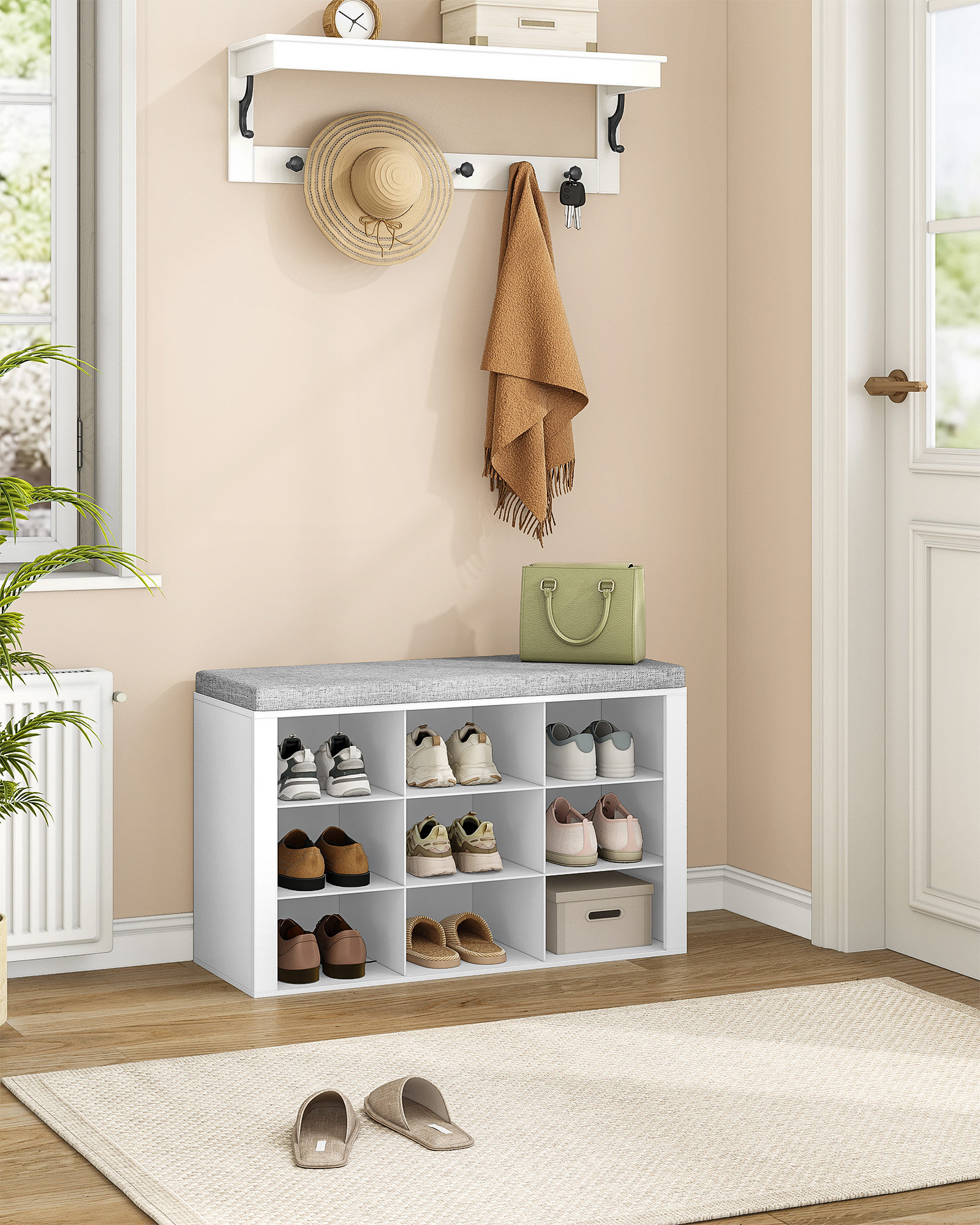 Borough Wharf Shoe Storage Bench with Padded Seat, Shoe Rack Bench with ...