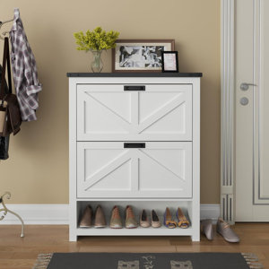 Gracie Oaks Farmhouse Shoe Cabinet, Free Standing Tipping Bucket Shoe ...