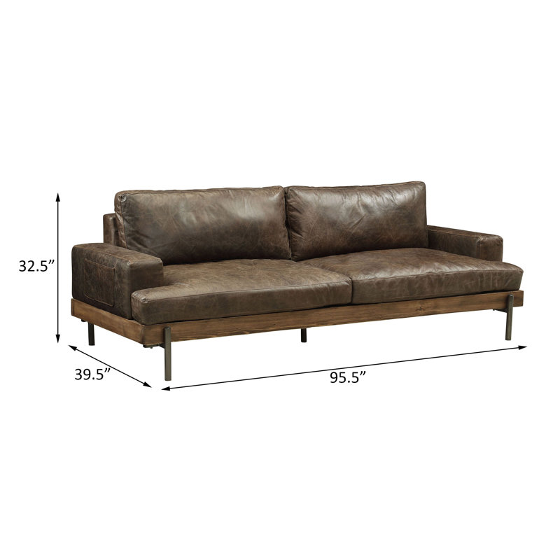 17 Stories Humboldt Distress Chocolate 95.5'' Top Grain Leather Square ...