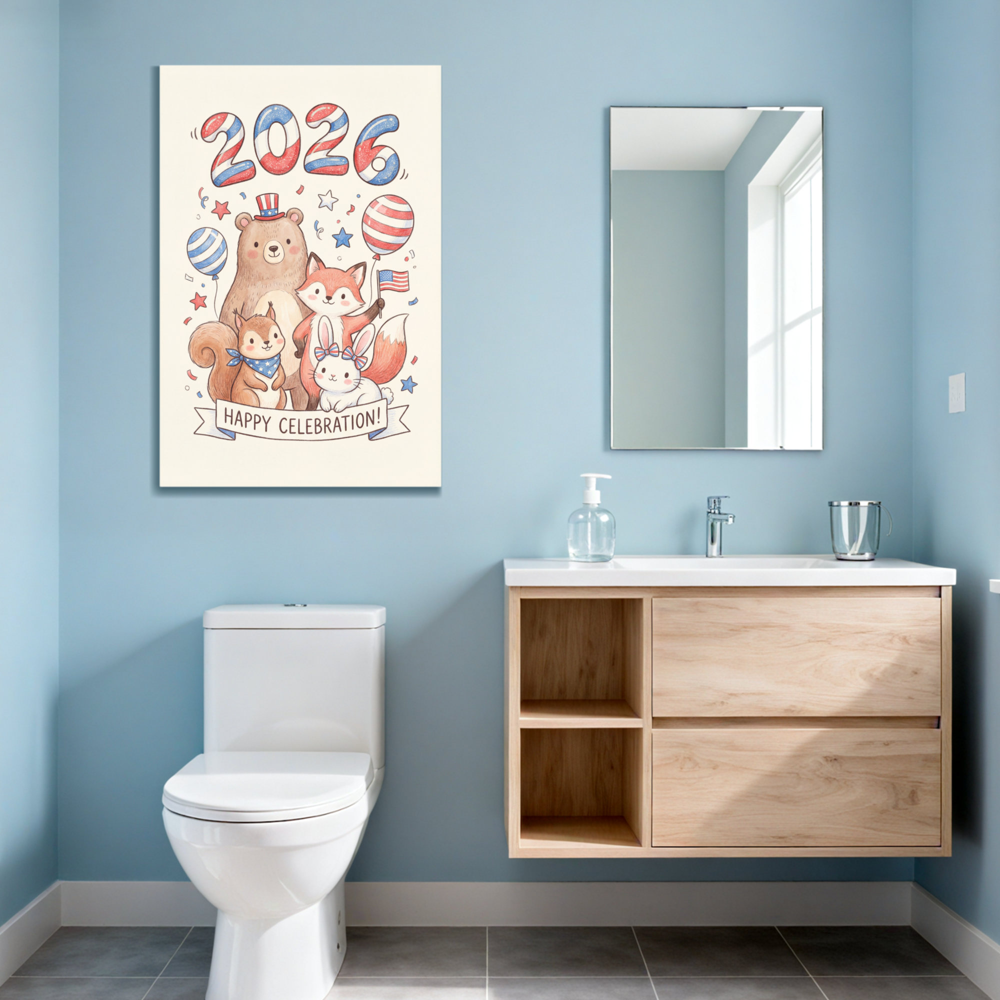 Everly Quinn Fashion Cute Animals Celebrate 2026 With Flags And ...