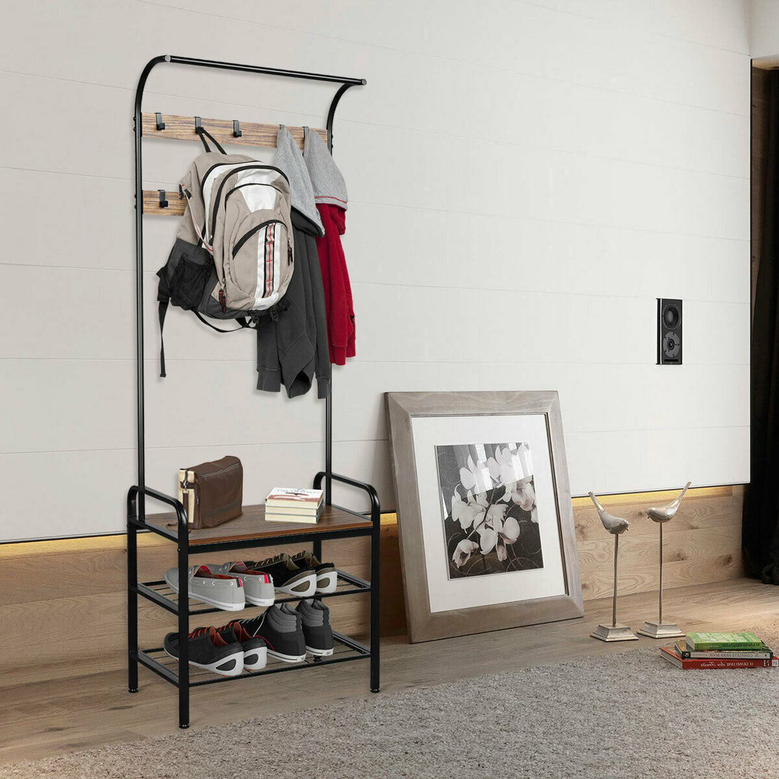 17 Stories Iron Hall Tree with Bench and Shoe Storage | Wayfair