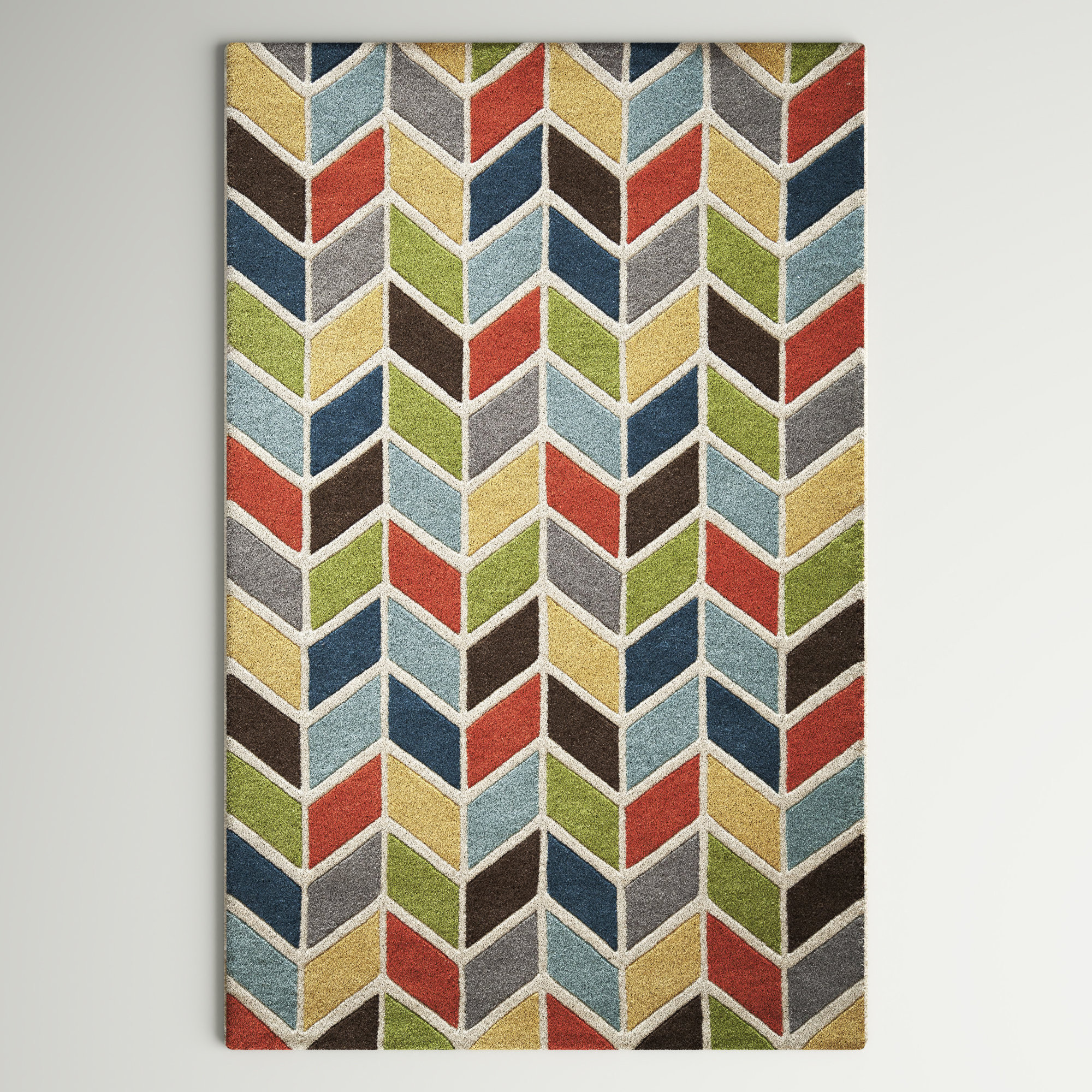 Harriet Bee Javeed Chevron Handmade Tufted Wool Blue/Green/Yellow Area ...