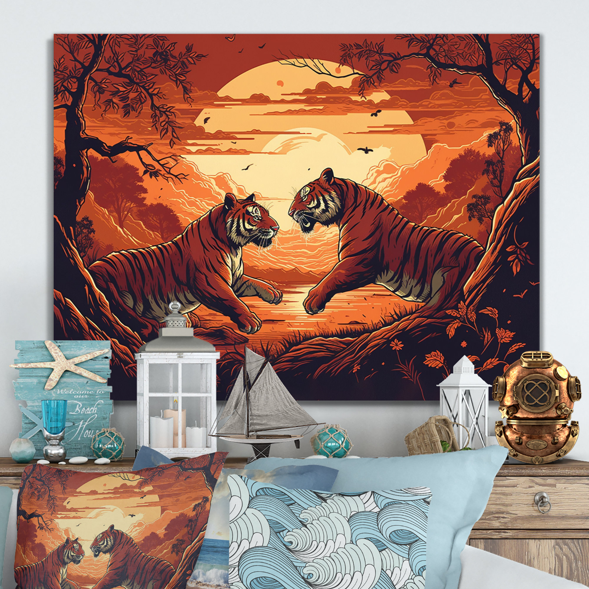 Bungalow Rose Orange And Black Clash Of Tigers I Framed On Canvas Print ...