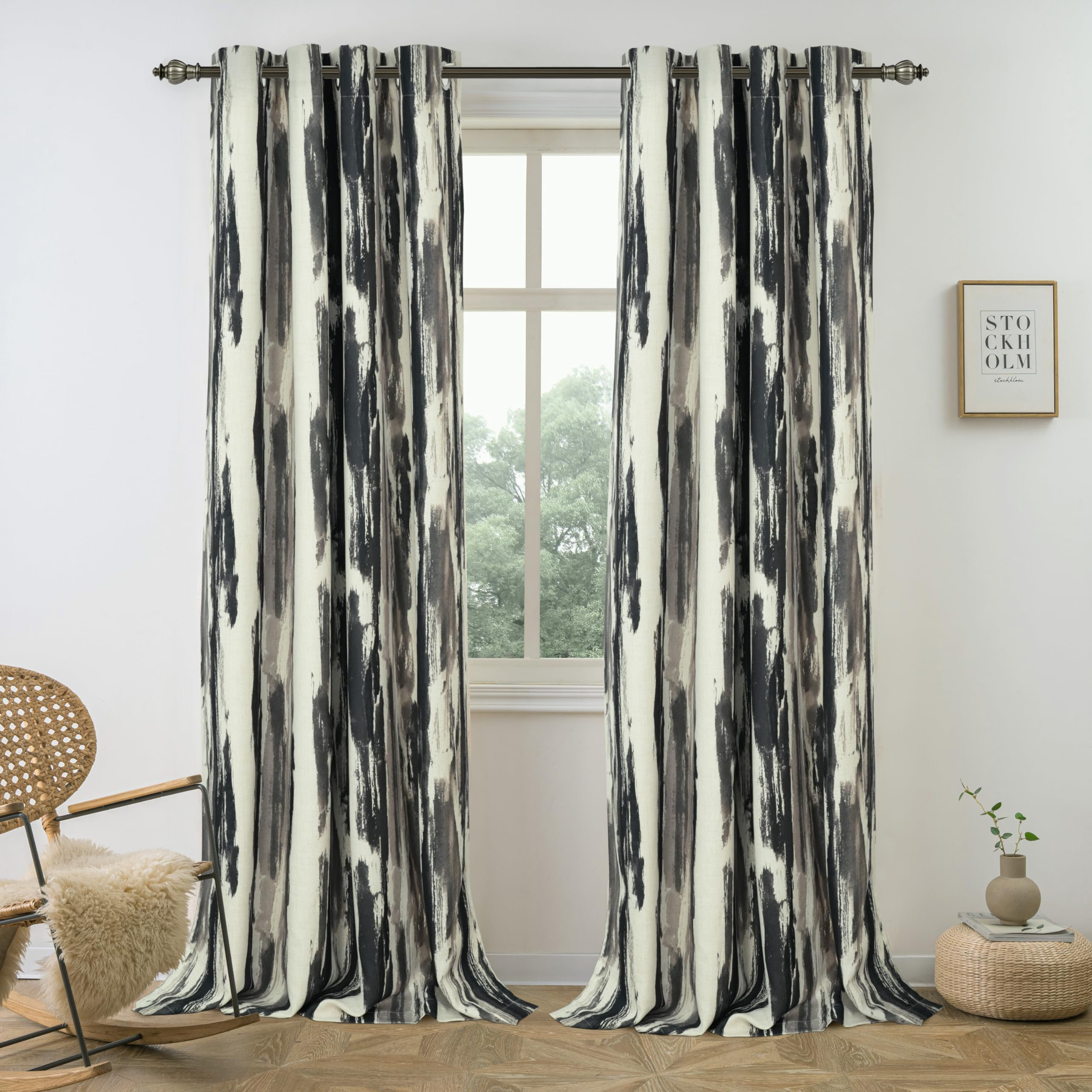 Ivy Bronx Paint Brush Watercolor 100% Blackout Curtains Linen Look ...