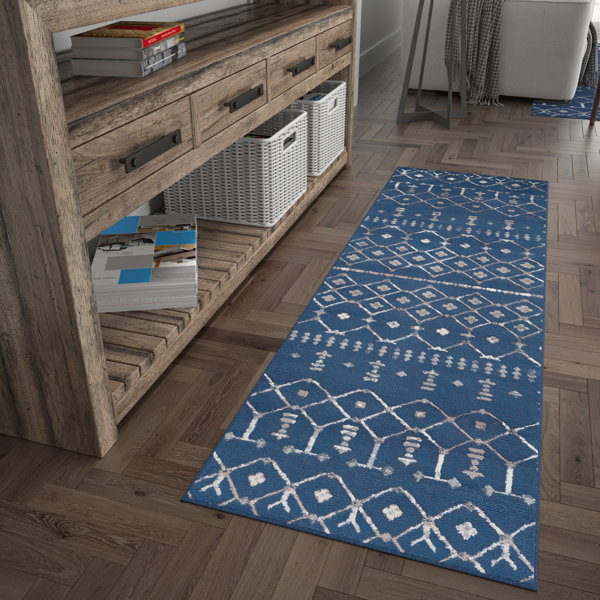 Millwood Pines Modern Farmhouse Moroccan Geometric Dark Blue Area Rug ...
