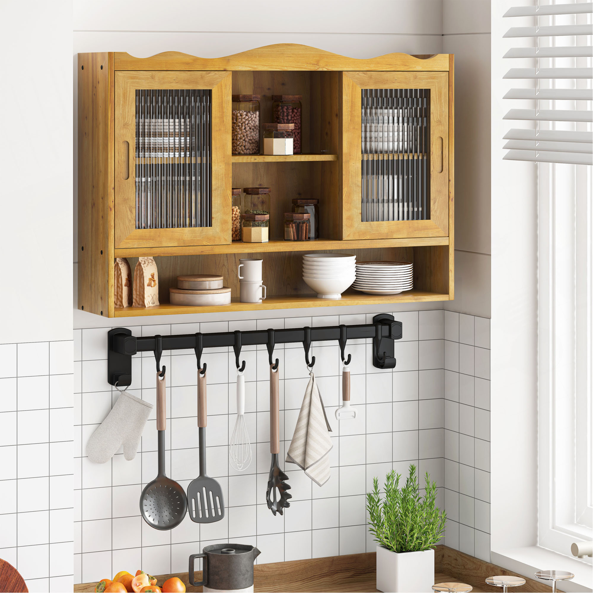 Latitude Run® 35.4"Retro 2 Door Sliding Cabinet Three Layers Of Storage ...