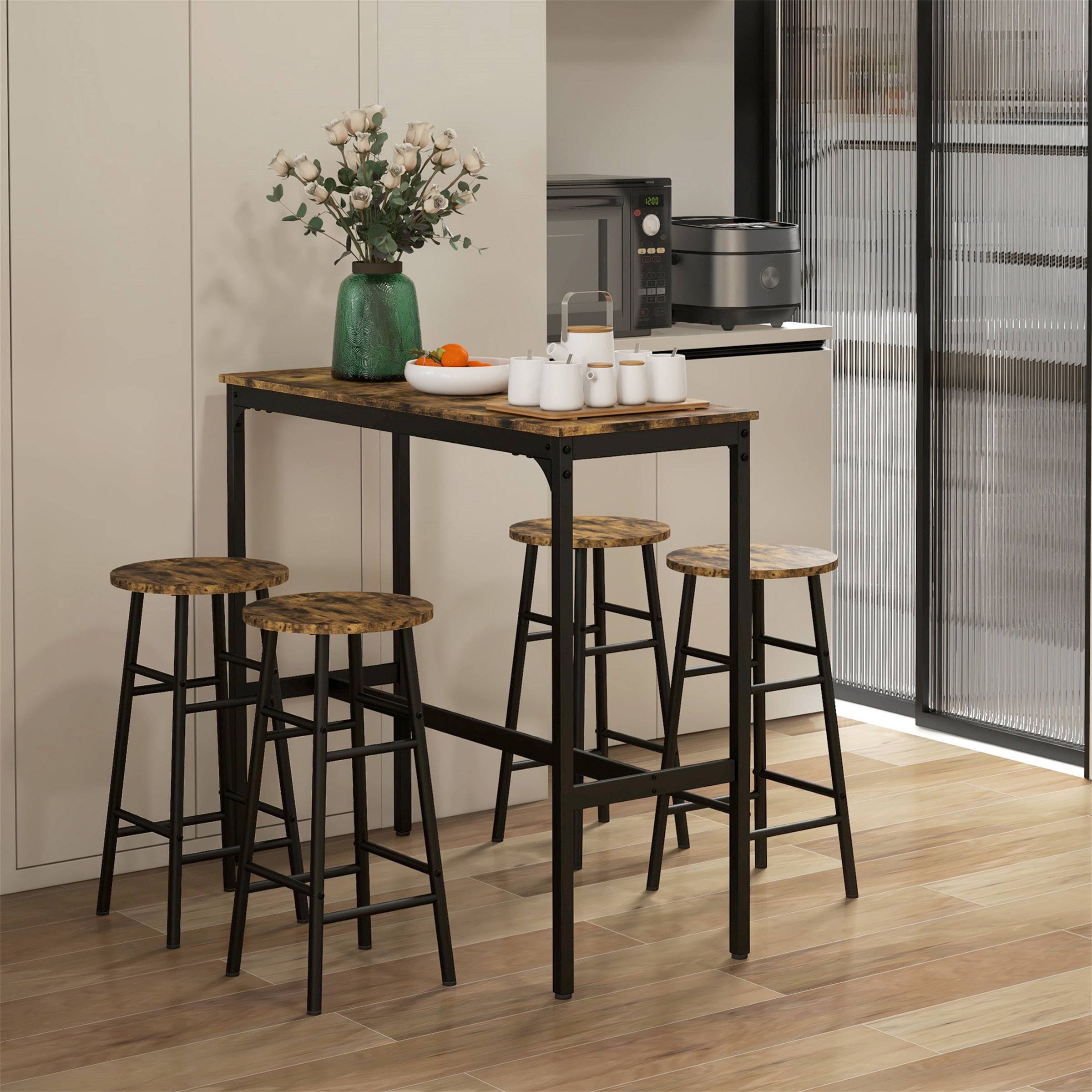 17 Stories Bar Table Set For 4, Industrial High Top Table With Bar ...