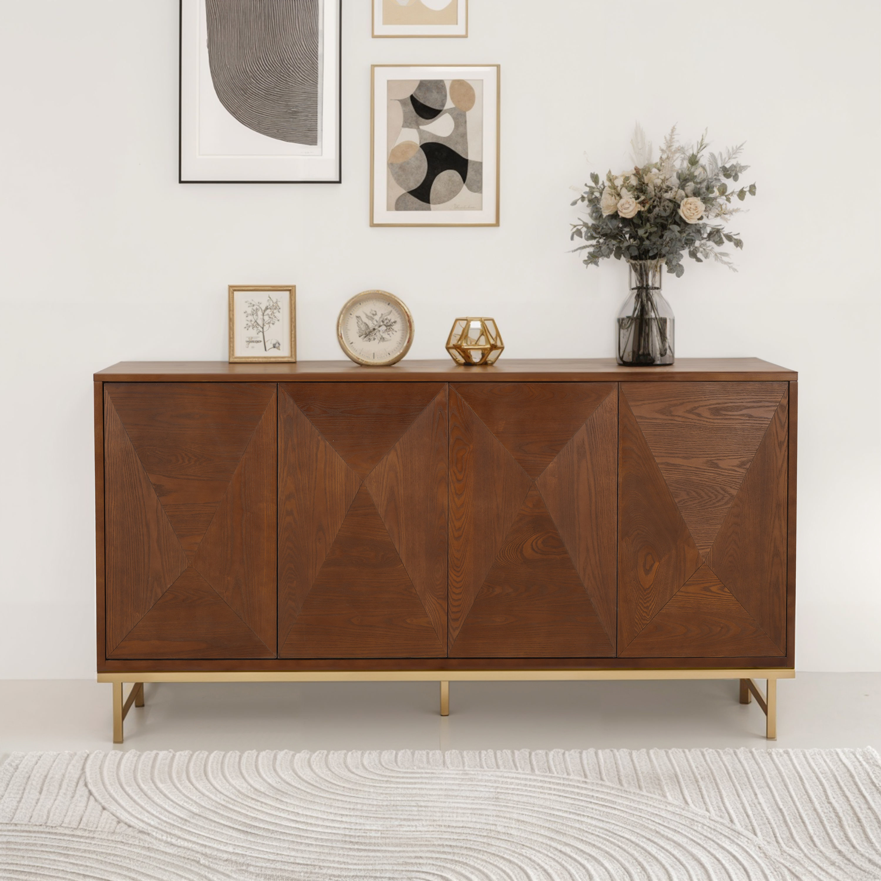 Mercer41 Eugene Modern Glam Sideboard With Geometric Faceted Doors And ...
