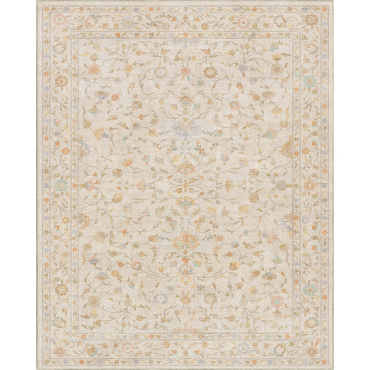 Bungalow Rose Aylena Hereke Floral Beige Area Rug | Wayfair