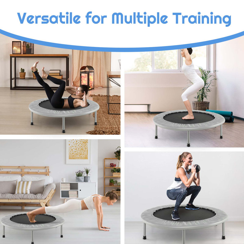 Costway 38' Foldable Round Fitness Trampoline Indoor with Handlebar ...