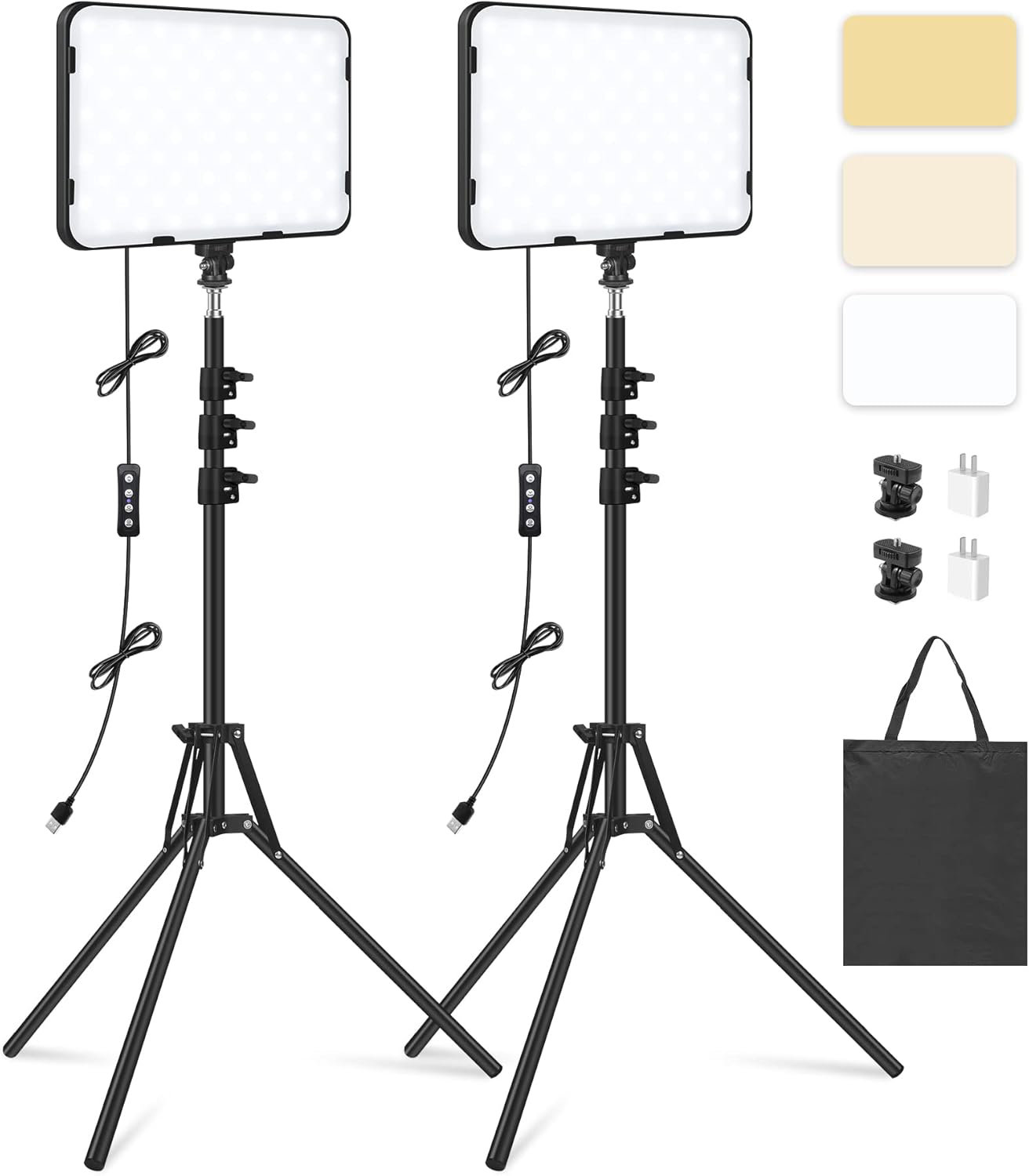 JJbaok 2 Pack LED Video Light Kit With 63" Adjustable Tripod Stand ...