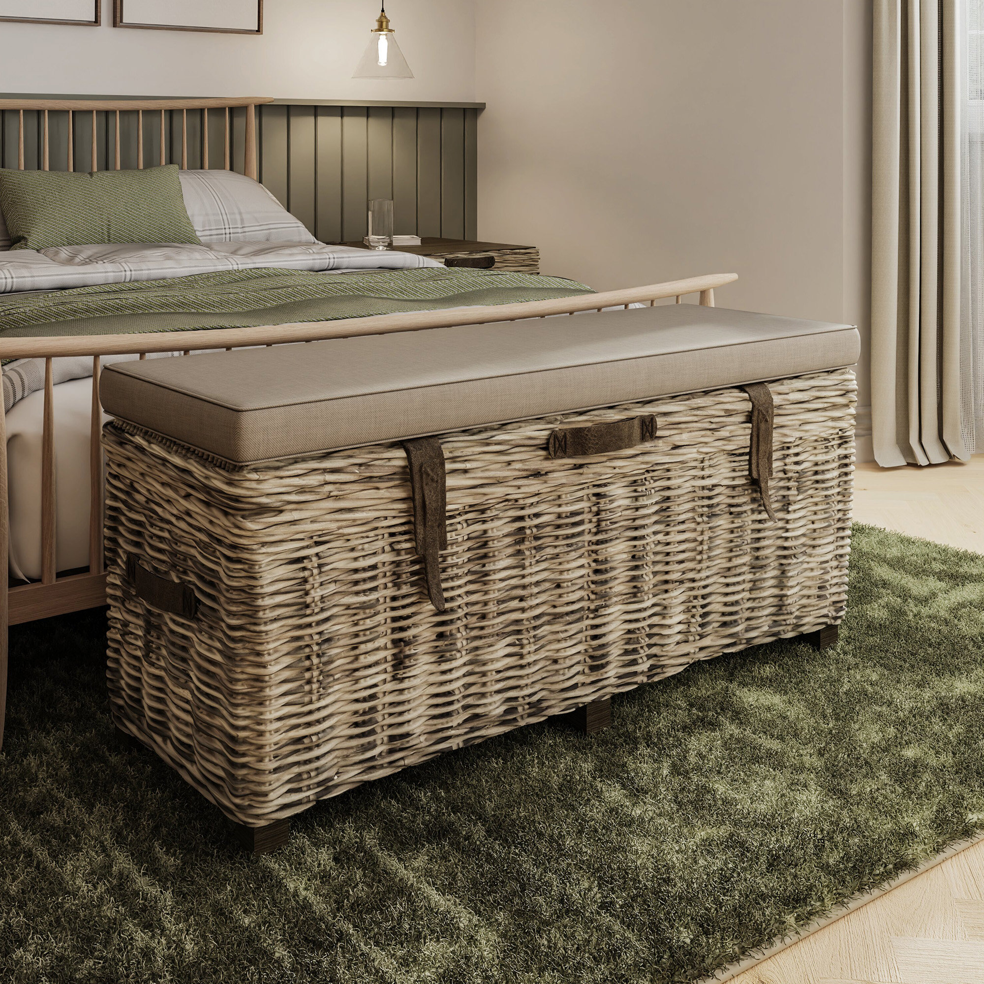 Aliyaha Handmade Kubu Rattan Blanket Box Bench Seat. Lift Top Ottoman Storage. Lined Interior
