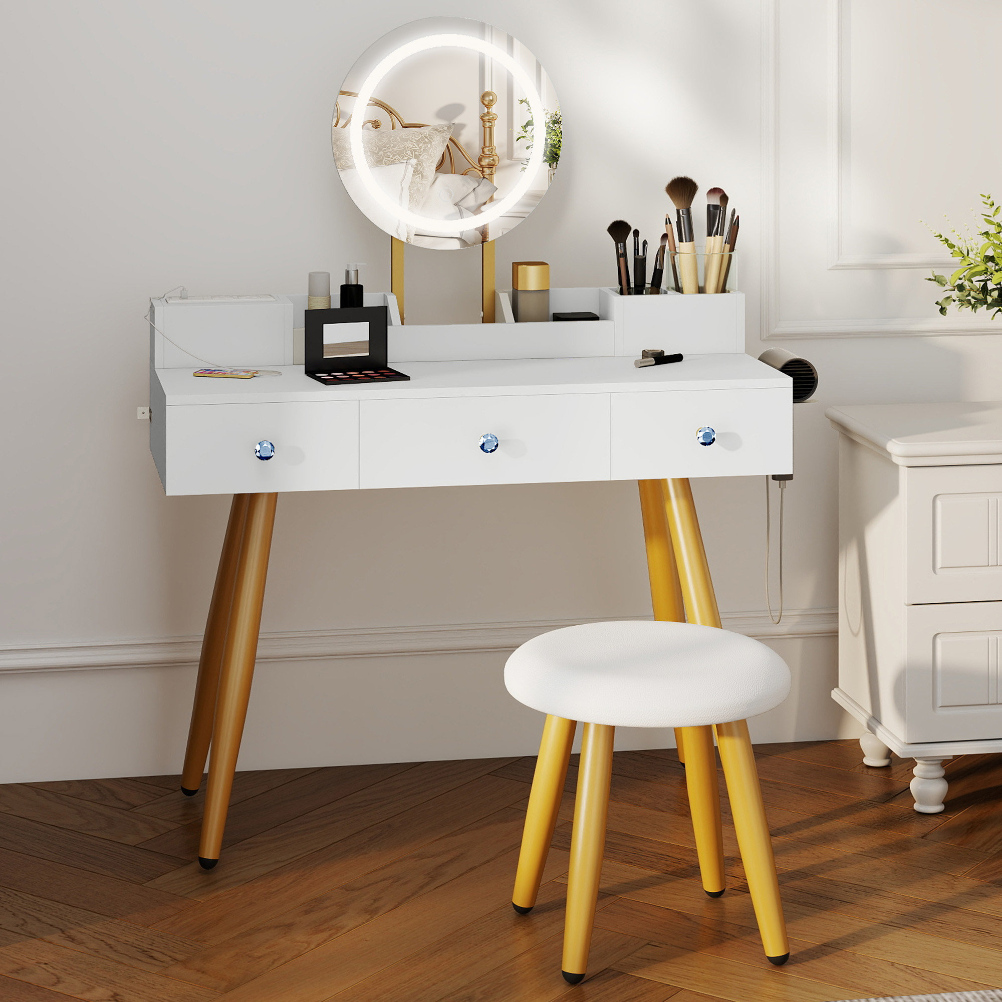 Metro Lane Dressing Table With Mirror And Stool, 3 Drawers Makeup ...