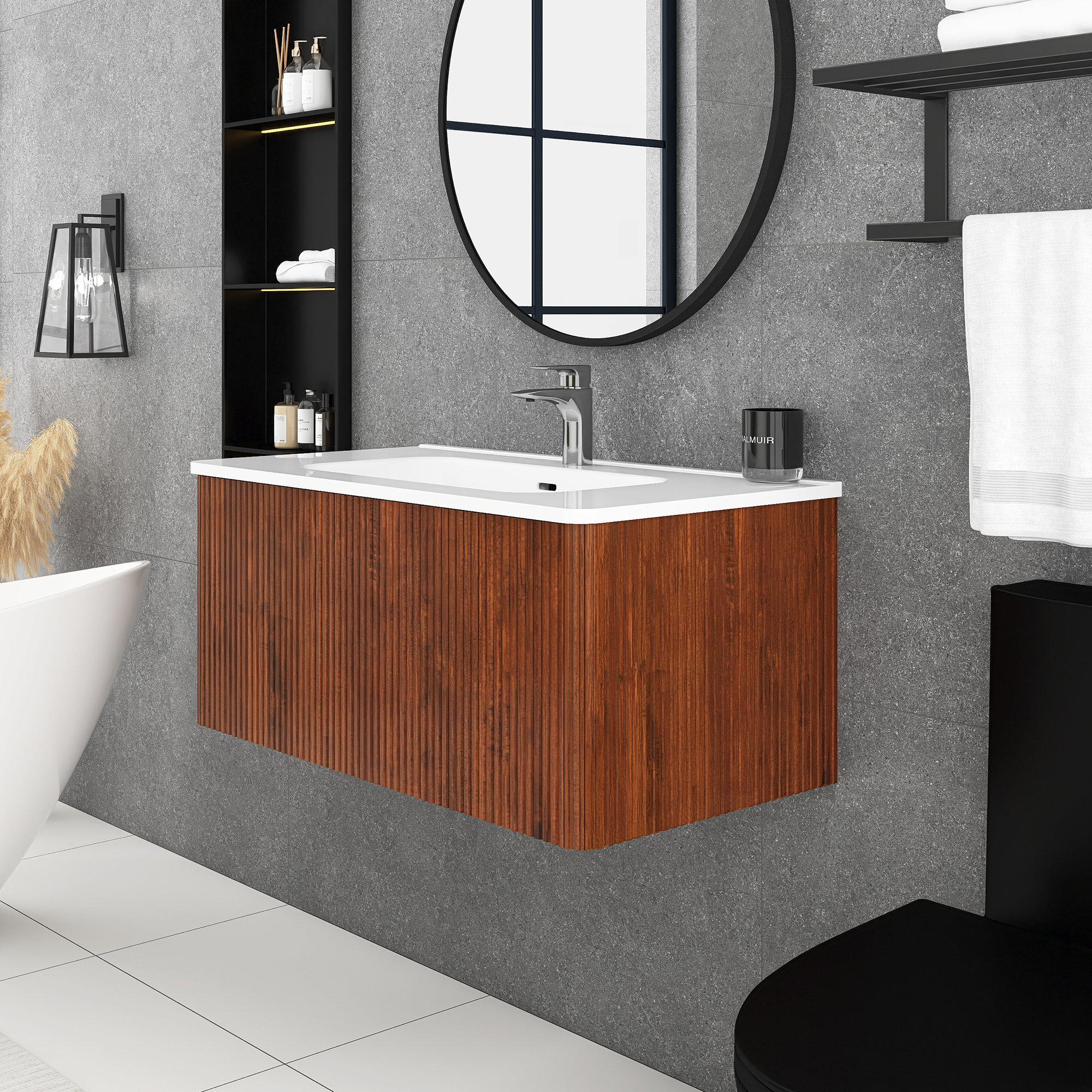 Latitude Run® 36 Inch Wall-Mounted Bathroom Vanity In Walnut With ...