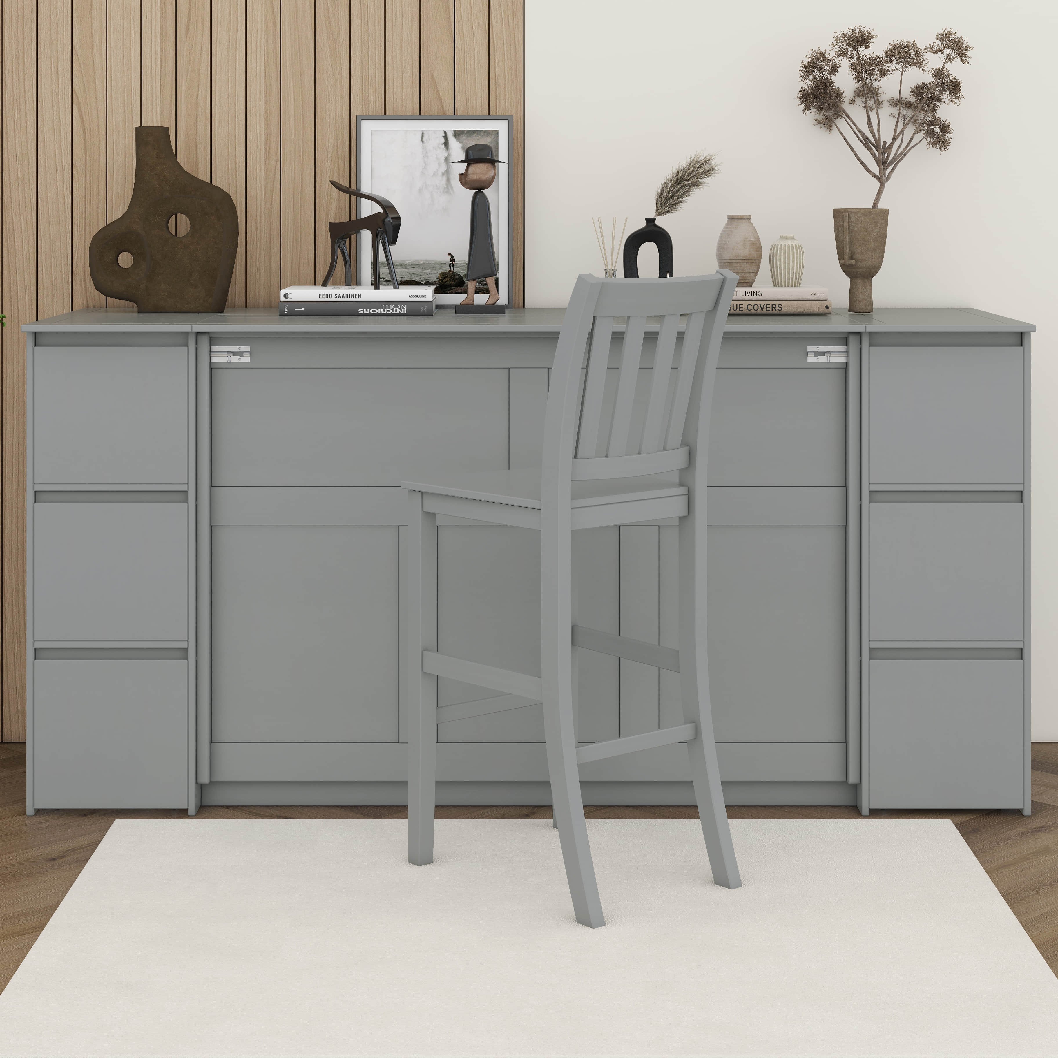 Red Barrel Studio® Michou Murphy Bed with Drawers, Cabinets and USB ...