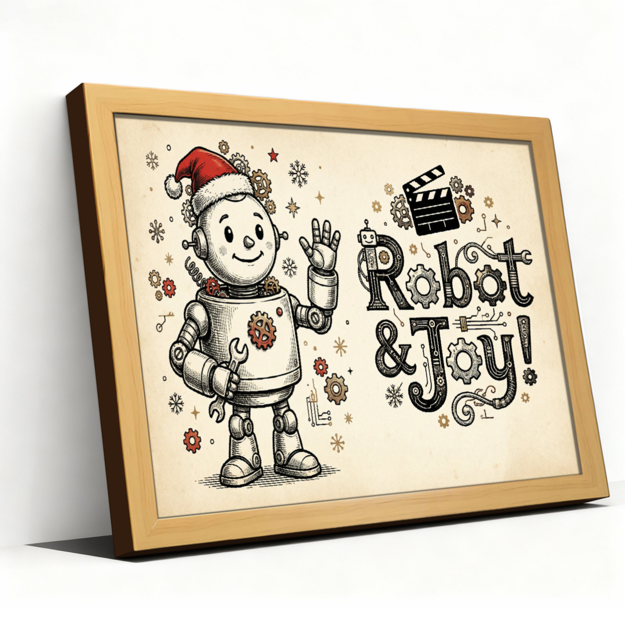 Charlton Home® Robot And Joy Christmas Robot With Santa Hat Canvas ...