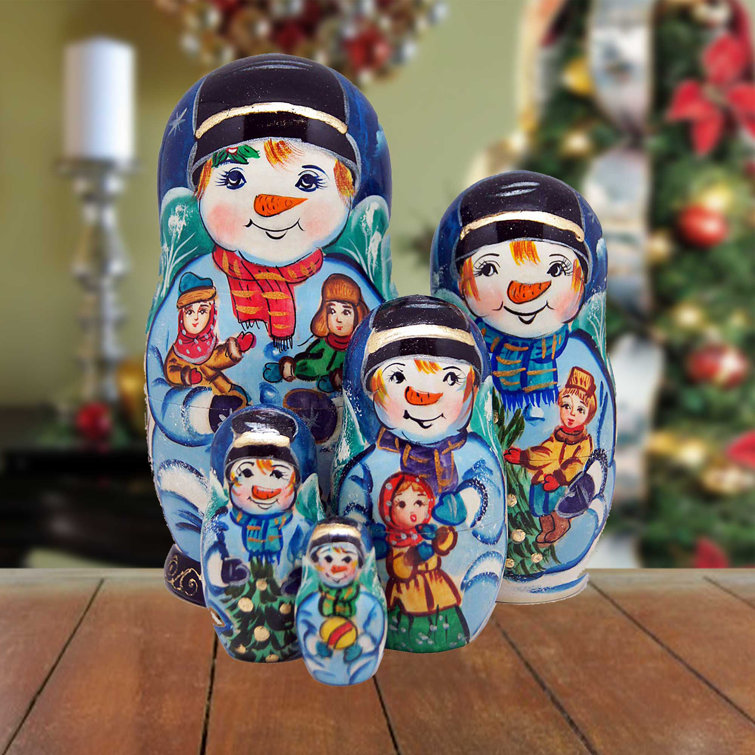The Holiday Aisle® 5 Piece Mr. Snowman Matreshka Nesting Doll Set ...