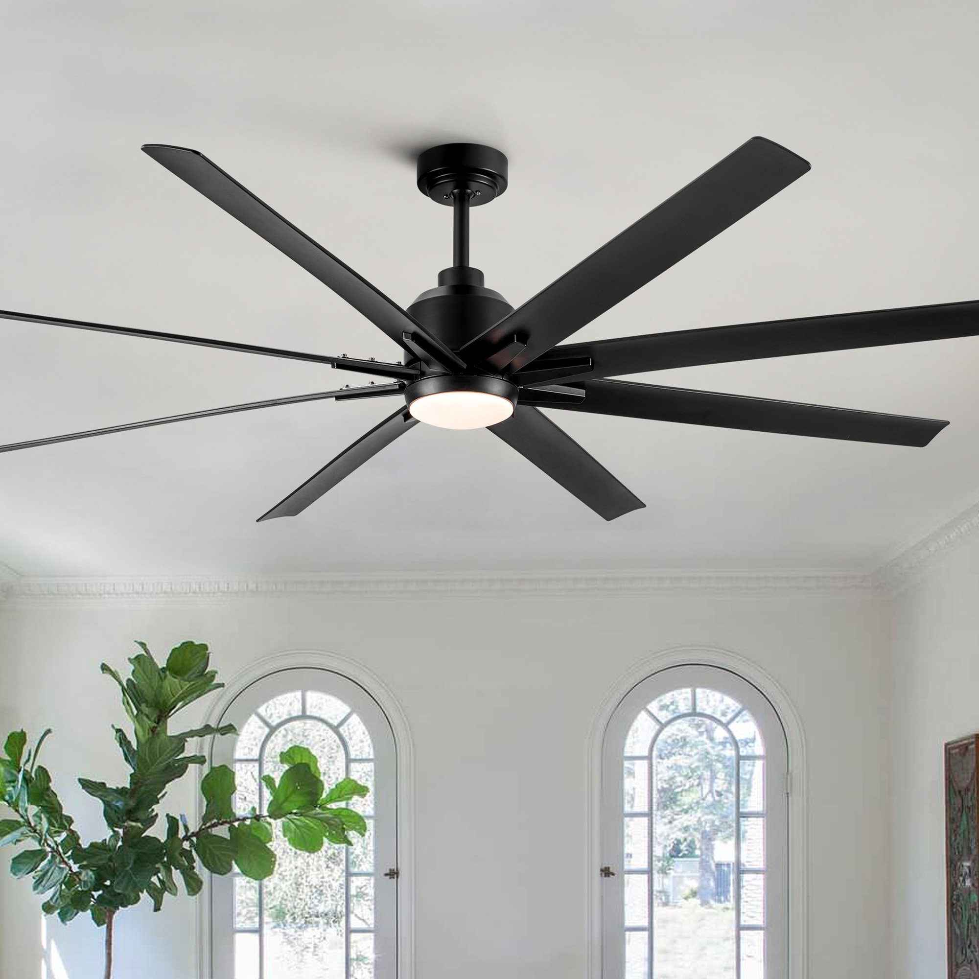 LIYU 72'' Indoor Smart Black Ceiling Fan with LED light and App Remote ...