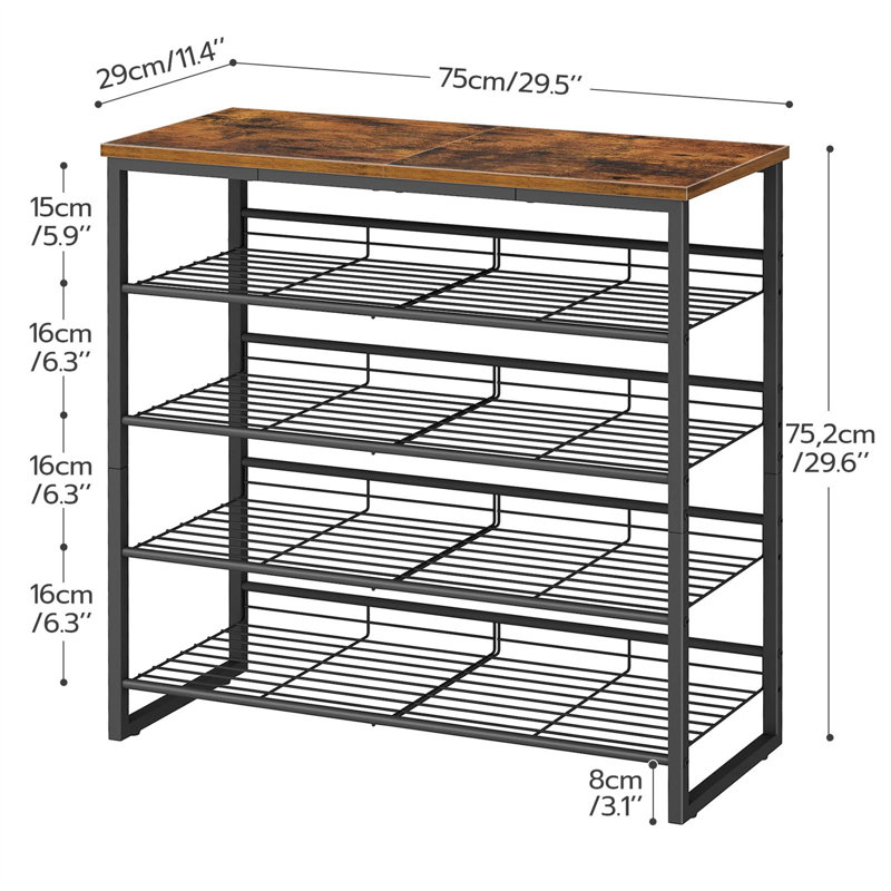 Rebrilliant 5 Tier 20 Pairs Shoe Rack with Adjustable Shoe Shelves ...