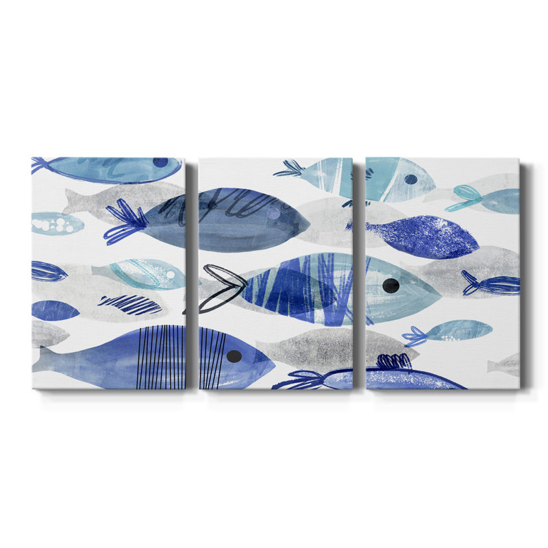Beachcrest Home " Fish Parade I " 3 - Pieces on Canvas & Reviews | Wayfair