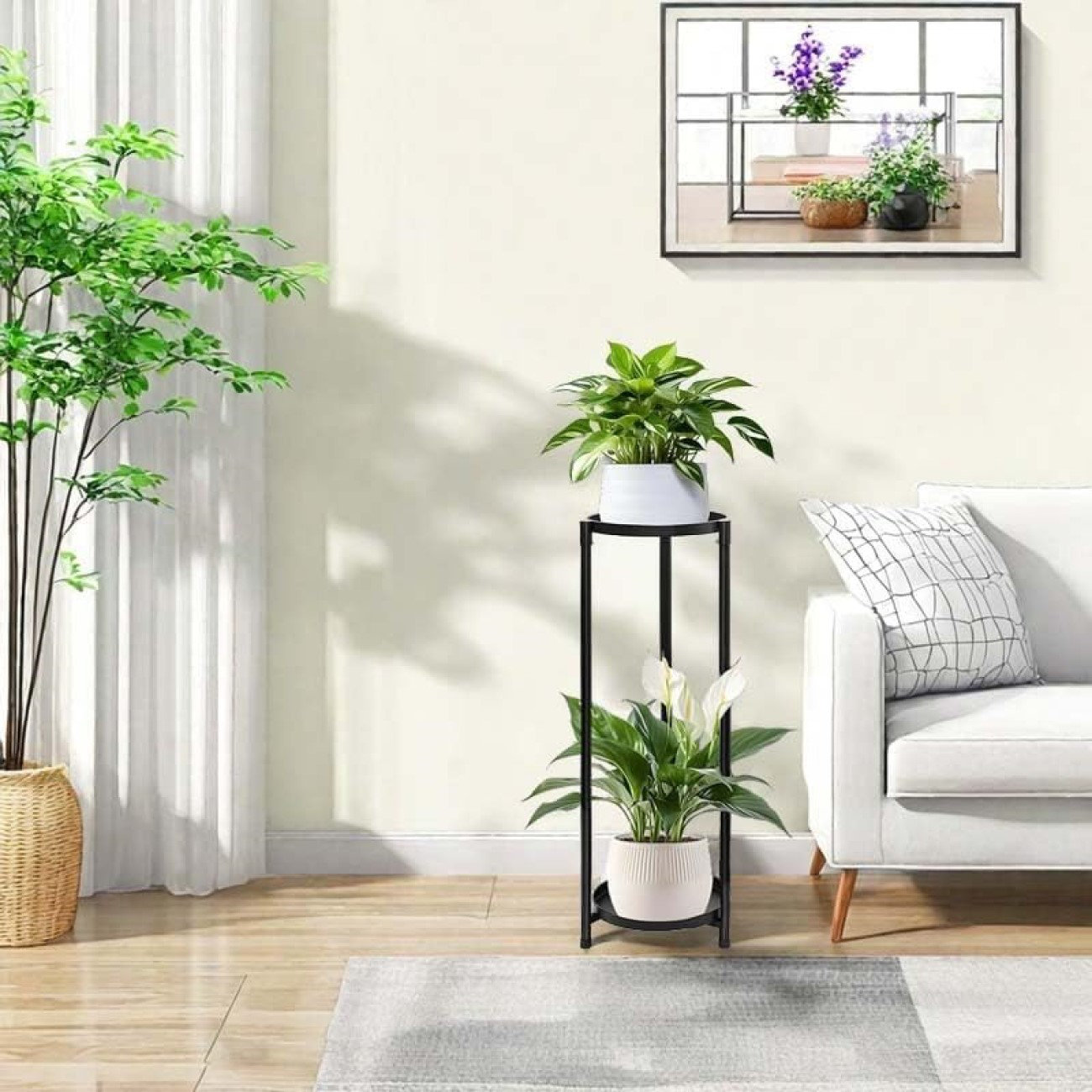 Ebern Designs Plant Stand Indoor Outdoor 2 Tier 24" Tall Black Flower ...