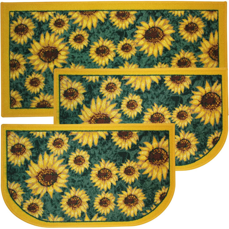 Rosalind Wheeler Alusine Sunflower 3 Piece Kitchen Mat Set & Reviews ...