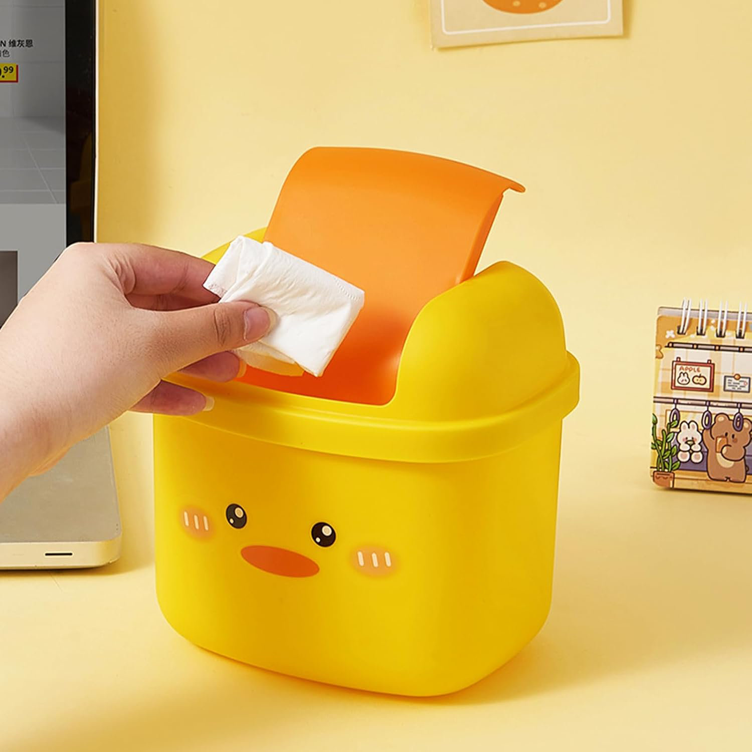 THIROX Cute Small Trash Can, Mini Desktop Trash Bin, Kawaii Cartoon ...