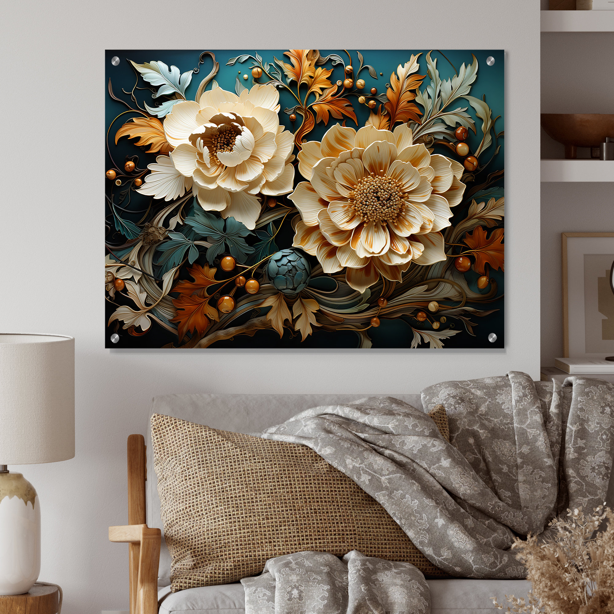 Mercer41 White Teal Line Art Natures Textures II - Line Art Acrylic ...