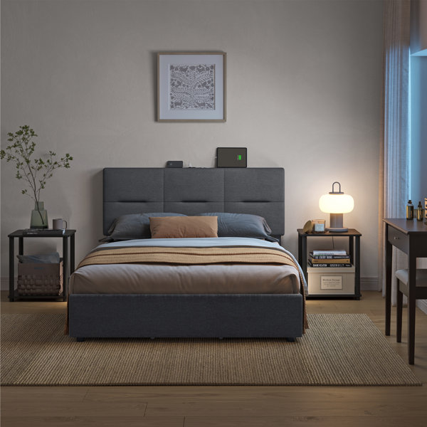 Latitude Run® Fehi Upholstered Bed Frame with Headboard, 4 Storage ...
