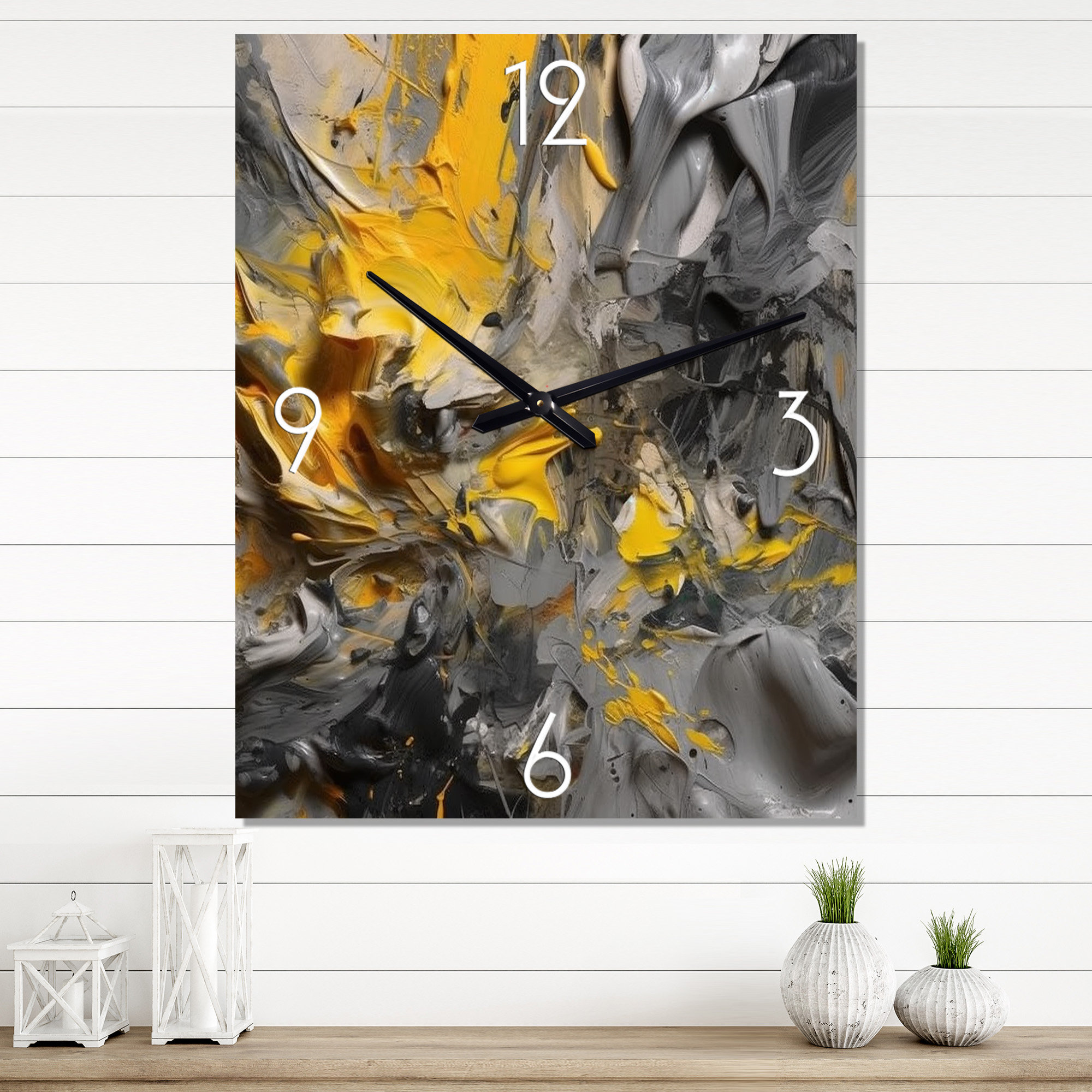 Design Art Mustard Yellow And Vivid Gray V - Abstract Very Large Wall ...