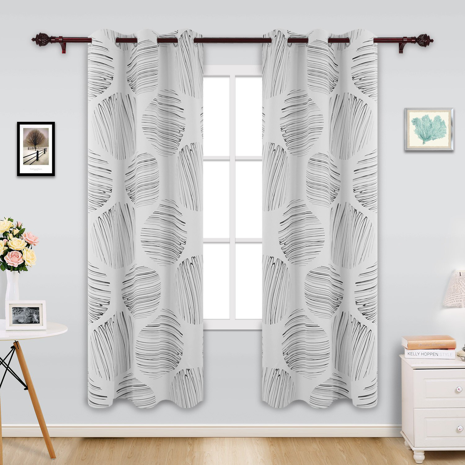 Ebern Designs Blackout Thermal Insulated Grommet Circle Print Curtains ...