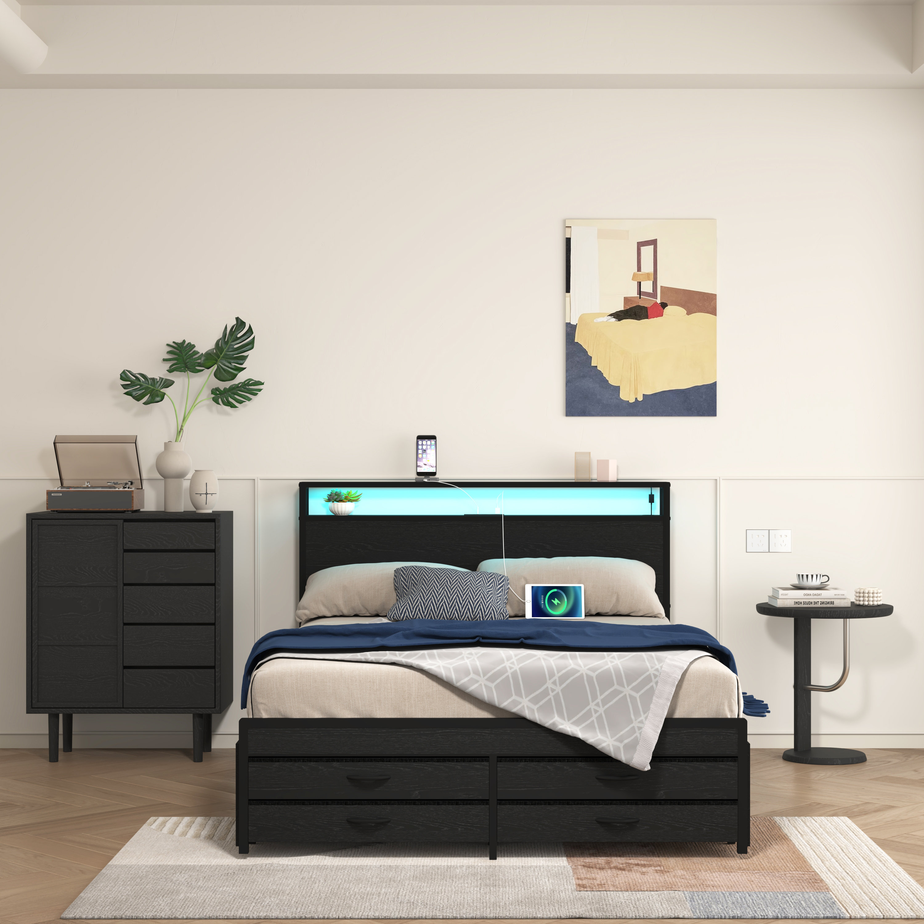 Ivy Bronx Full Size Bed Frame With Led Rgb Headboard And Built-in ...