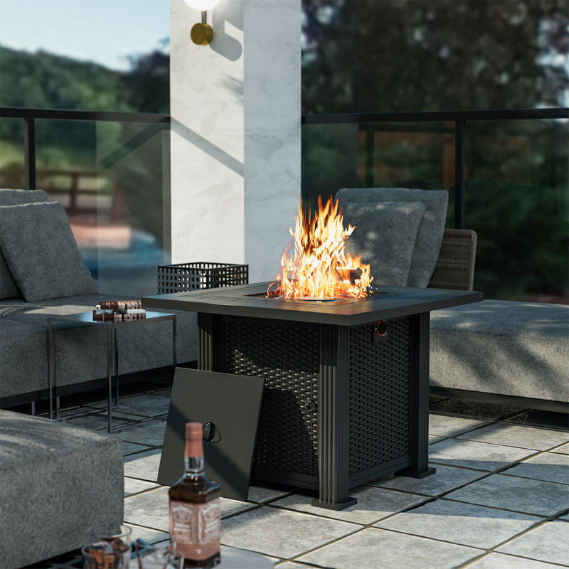 Latitude Run® 28'' H Outdoor Steel Propane Fire Pit Table with Lid ...