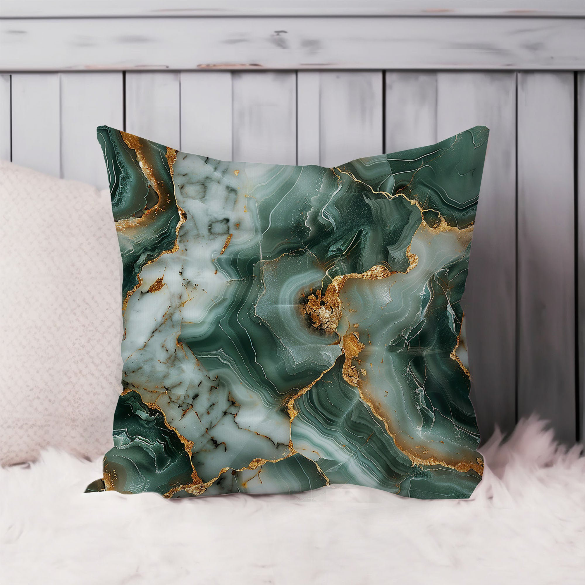 Ethan Taylor Abstract Emerald Green & Gold Geode Marble Crystals III ...