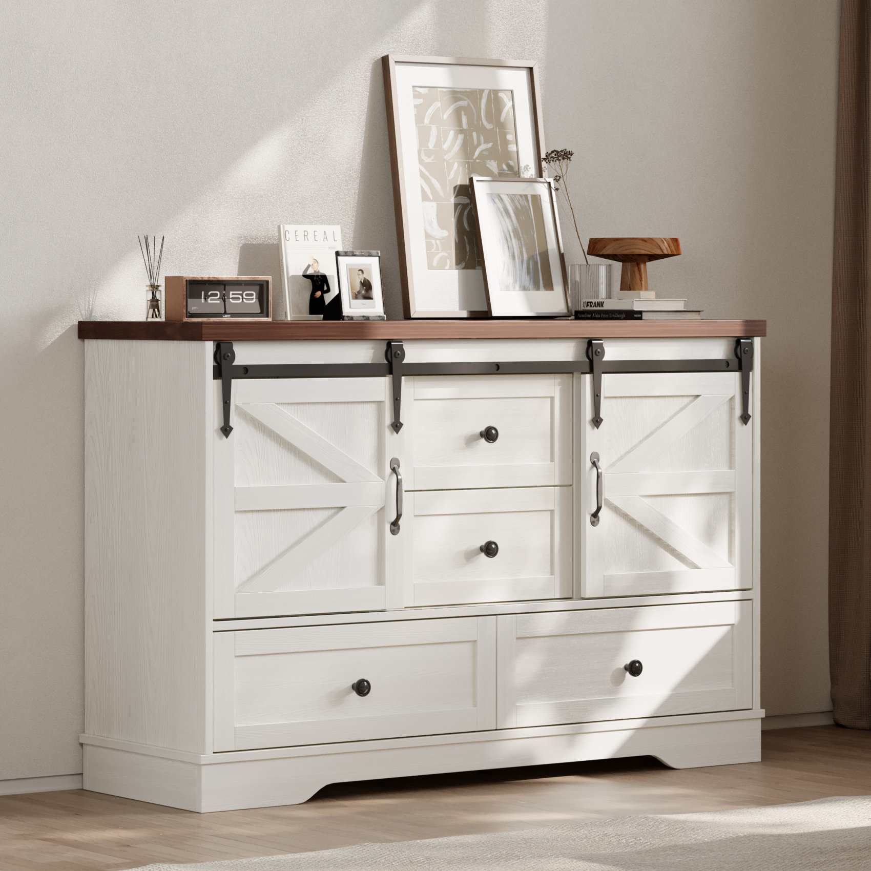 Gracie Oaks 47.2" Farmhouse Chest Of Drawers, Bedroom Dresser With 4 ...