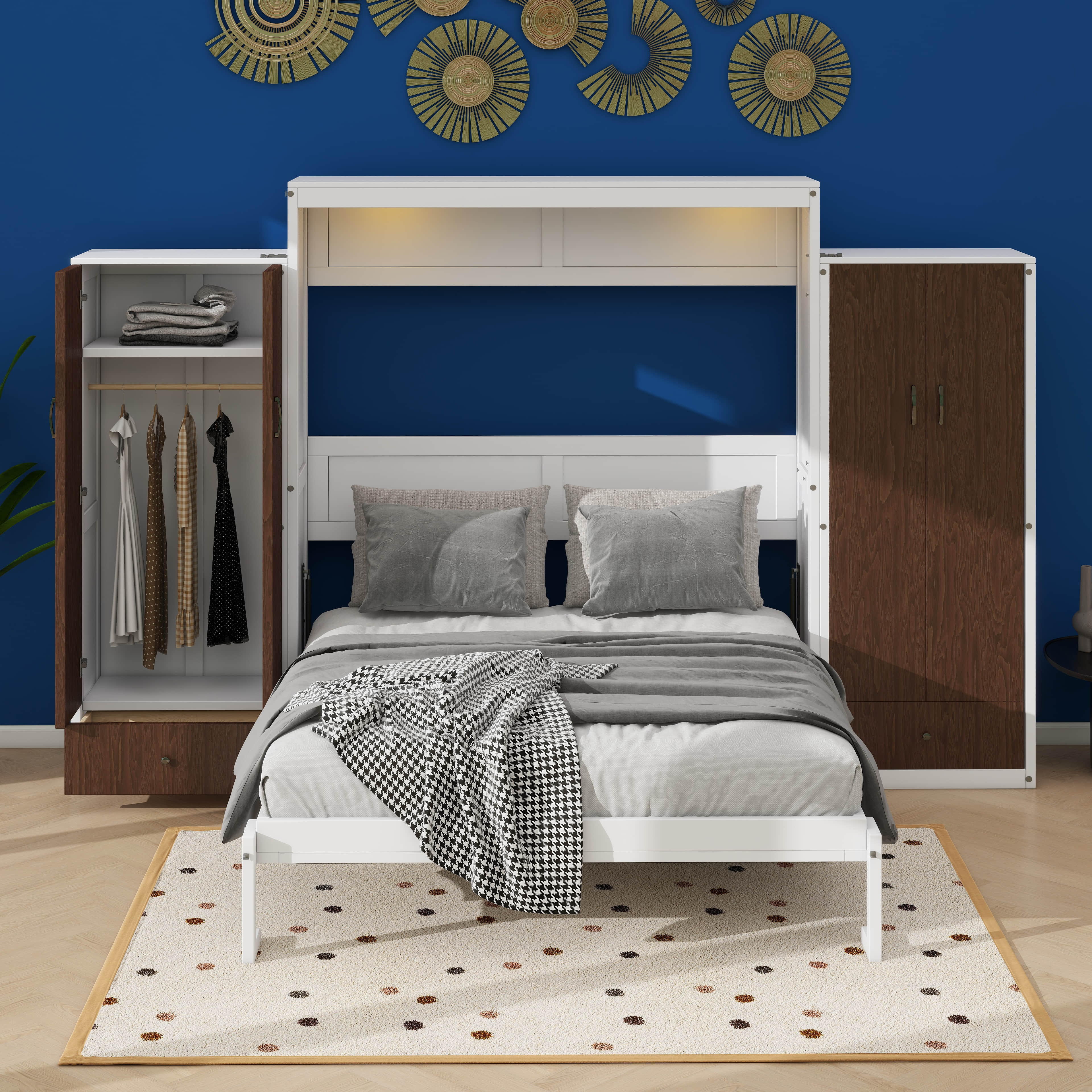 Hokku Designs Murphy Cabinet Bed With LED Lights ,Closet And Ample ...