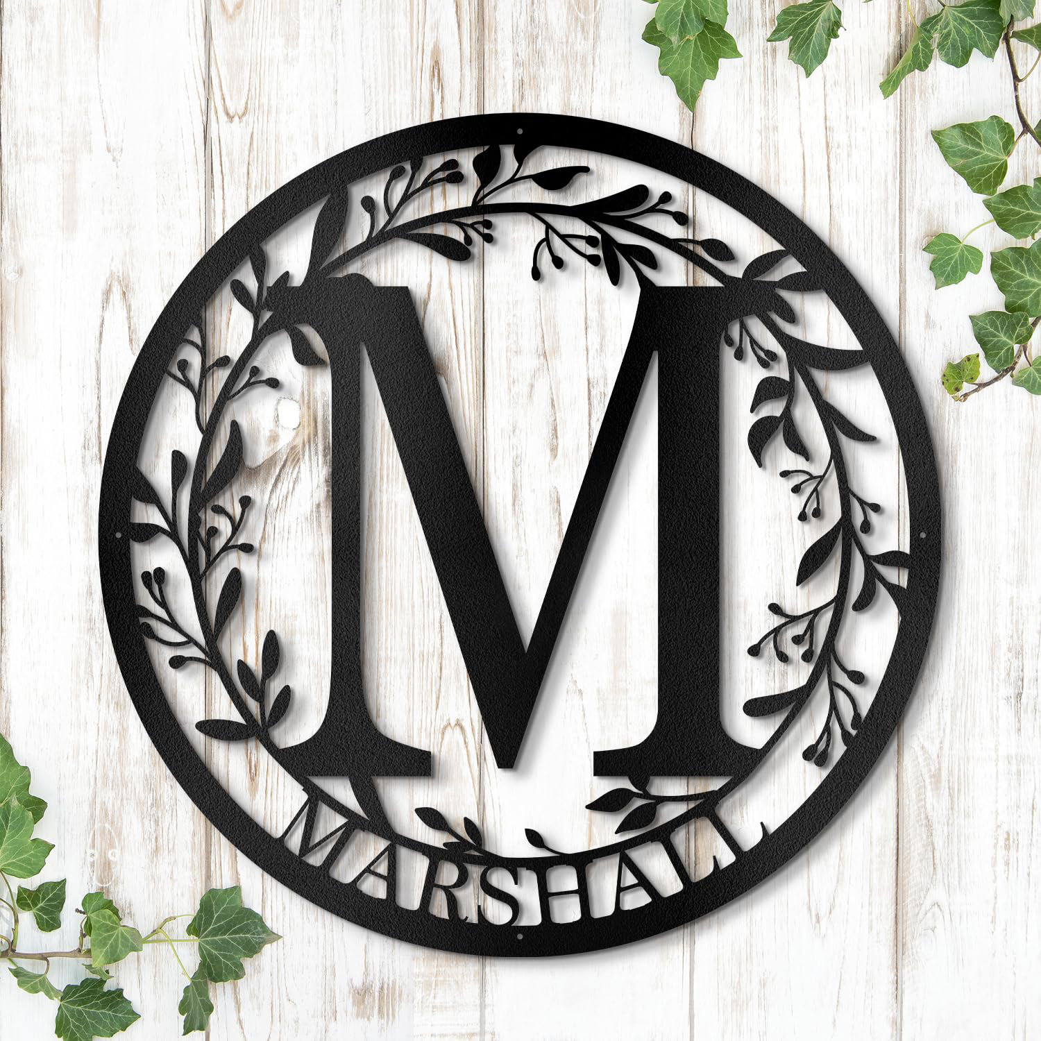 SIGNLEADER Custom Metal Name Sign Garland Floral Modern Wall Sculpture ...