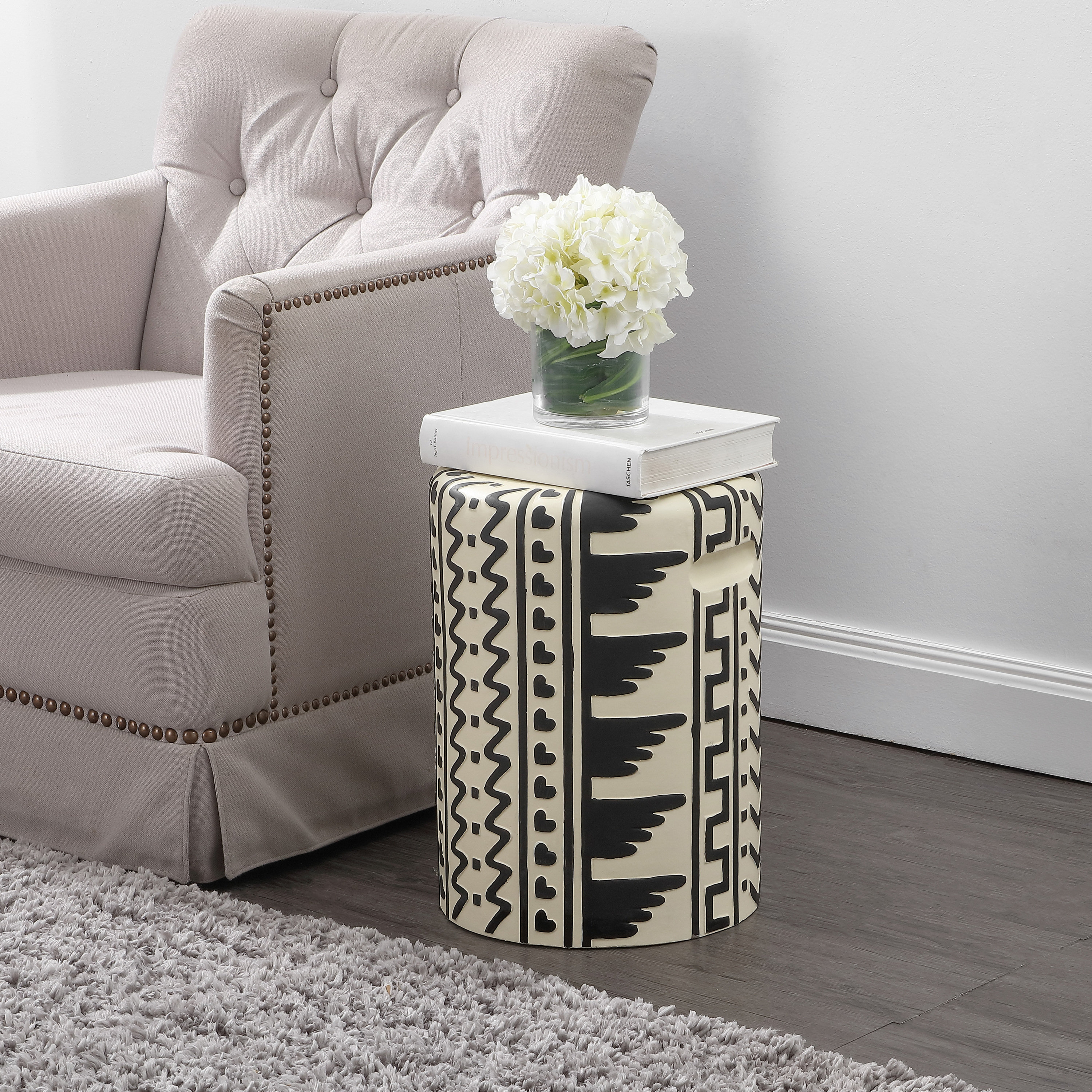 Dakota Fields Doffin 18" MidCentury Modern Geometric Drum Garden Stool ...