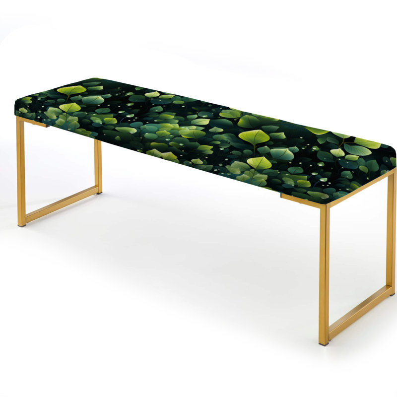 Design Art Green Wasabi Leaves Plants - Plants Upholstered Gold Bench ...