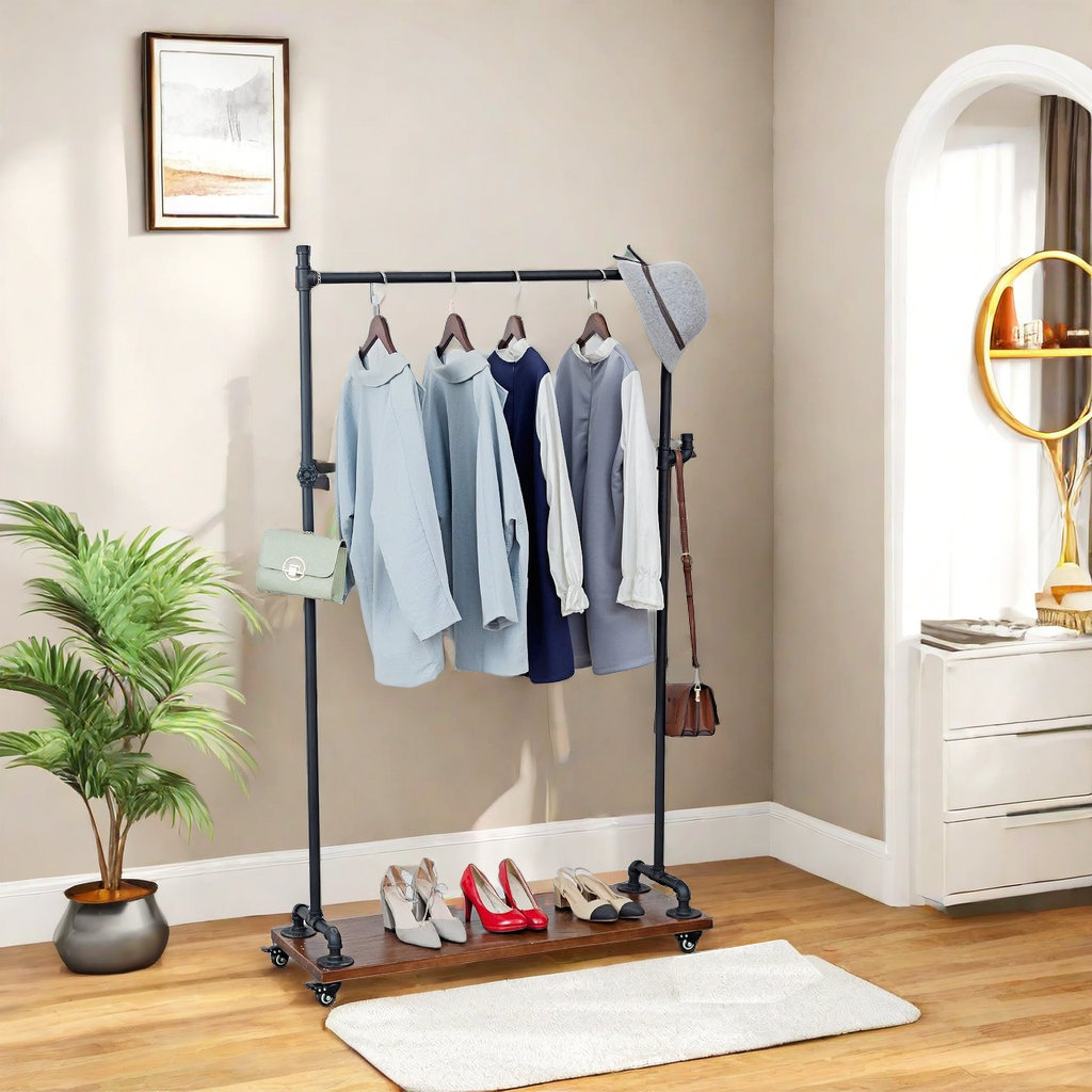 17 Stories Industrial Pipe Clothing Racks, Rolling Garment Racks, Hall ...