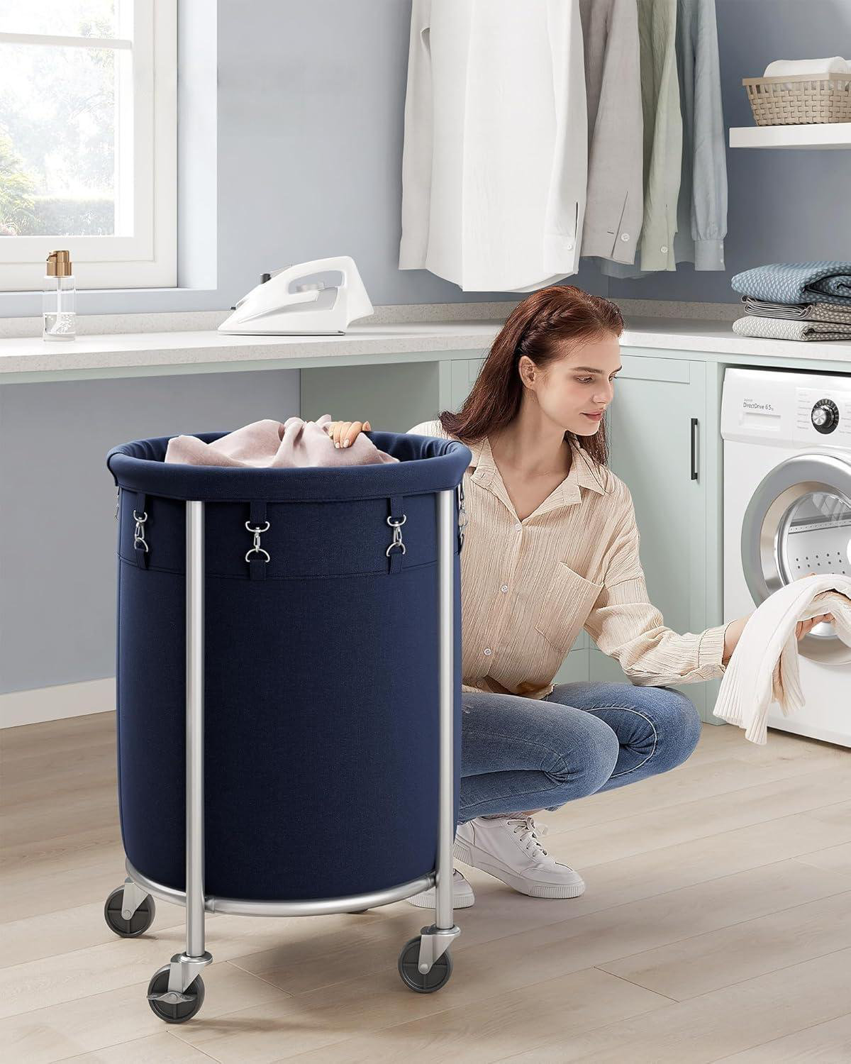 Latitude Run® Laundry Basket With Wheels, Rolling Round Heavy-Duty ...