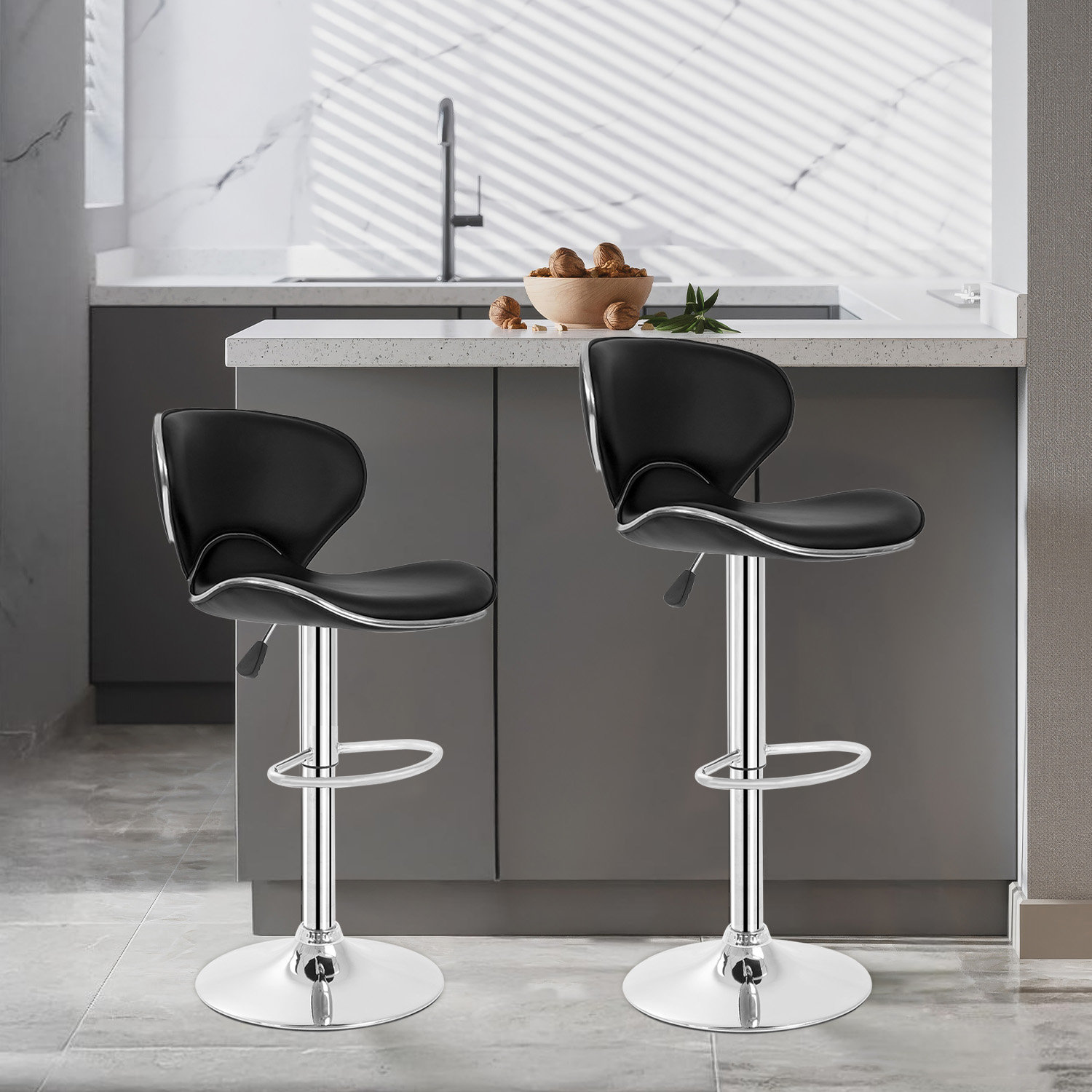 Ivy Bronx Bar Stools Set Of 2 Height Adjustable Counter Chair PU ...