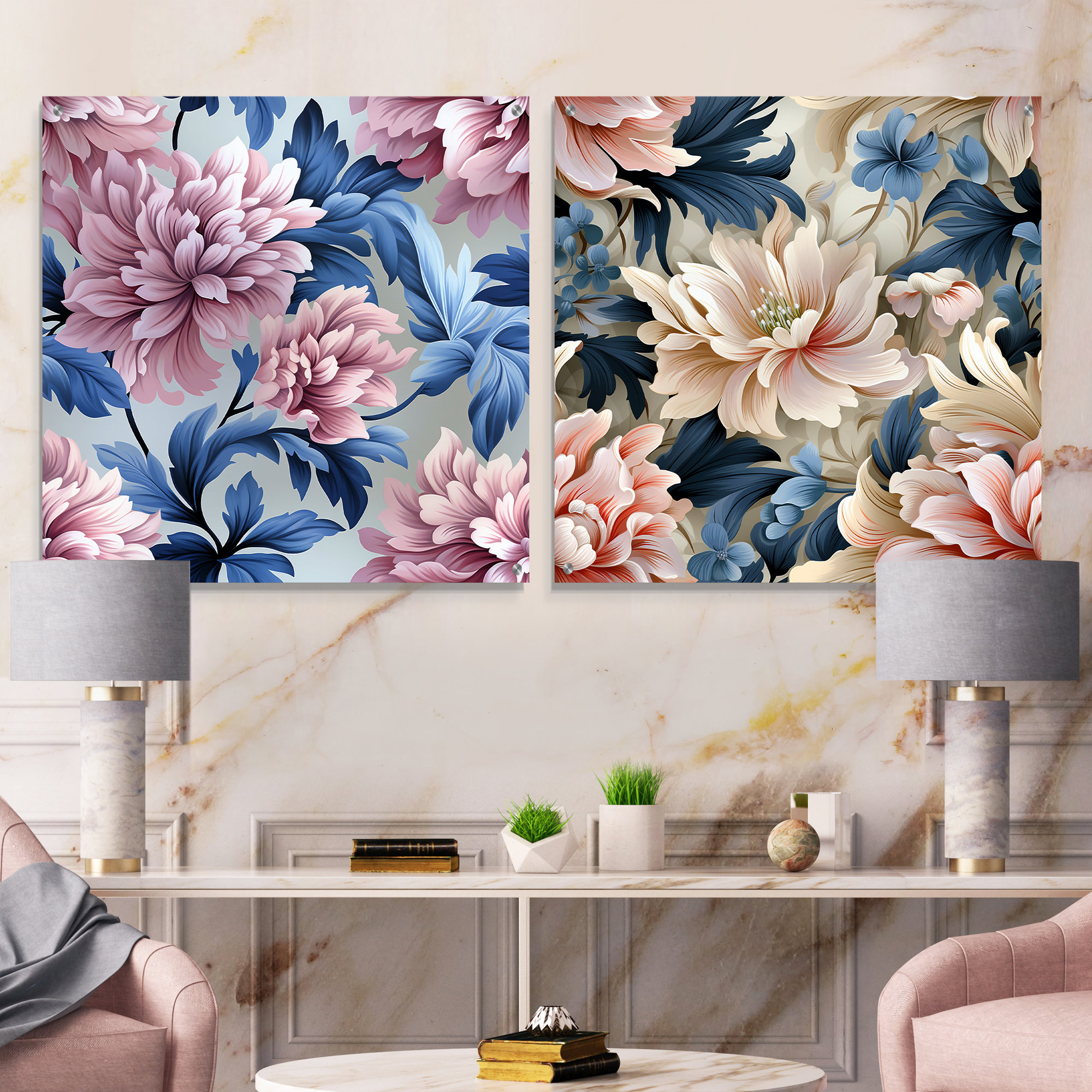 Design Art Purple And Pink Royal Damask Treasures - Abstract Acrylic ...